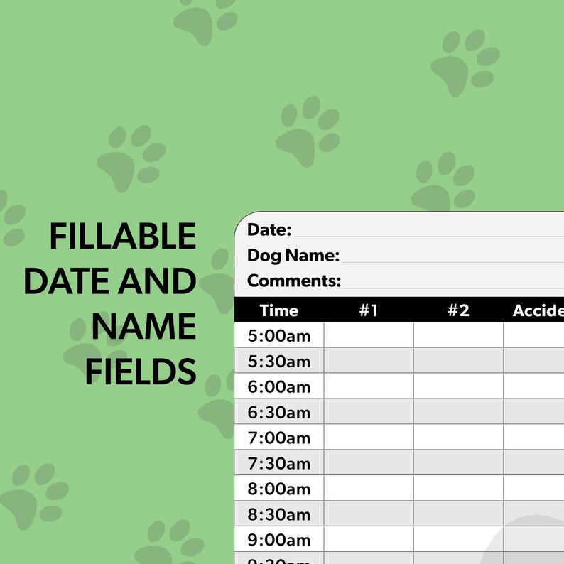 Dog Activity Tracker, Chart, and Schedule potty, Training, Feeding ...