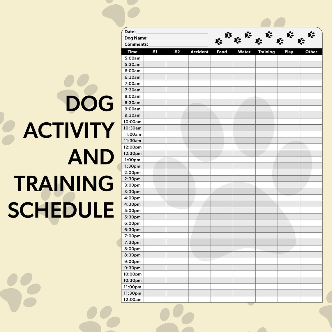 Dog Activity Tracker, Chart, and Schedule potty, Training, Feeding ...