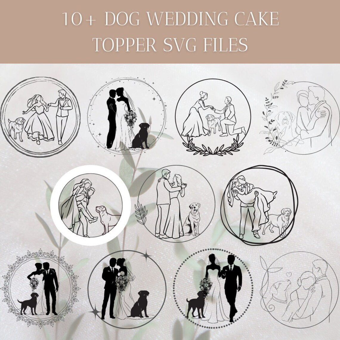 Wedding Cake Topper With Dog SVG File Printable Cake Topper Svg, Simple ...