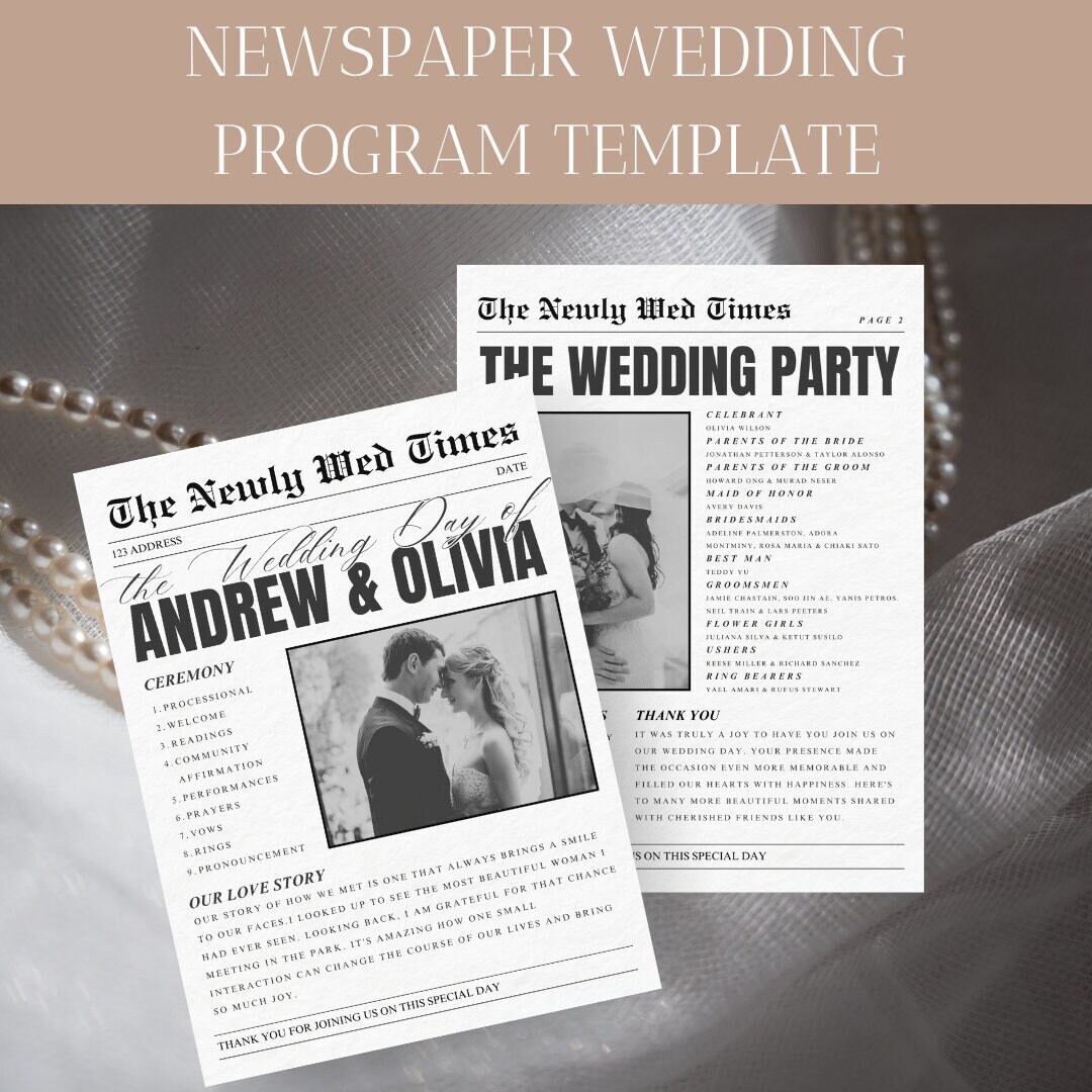 Newspaper Wedding Program Digital Download Template- Wedding Newspaper ...
