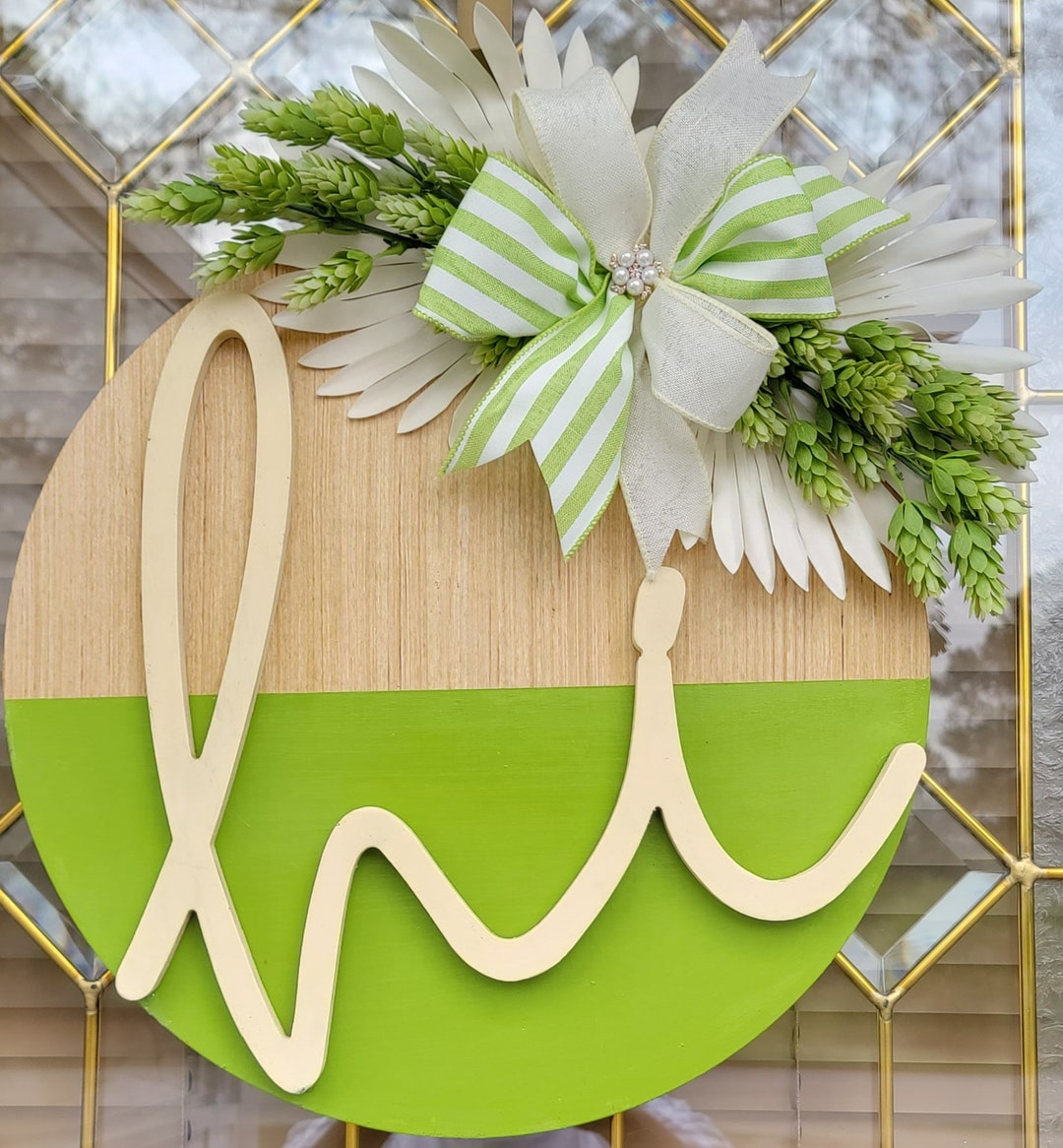 Greenery Green Round Wood Door Sign - Etsy