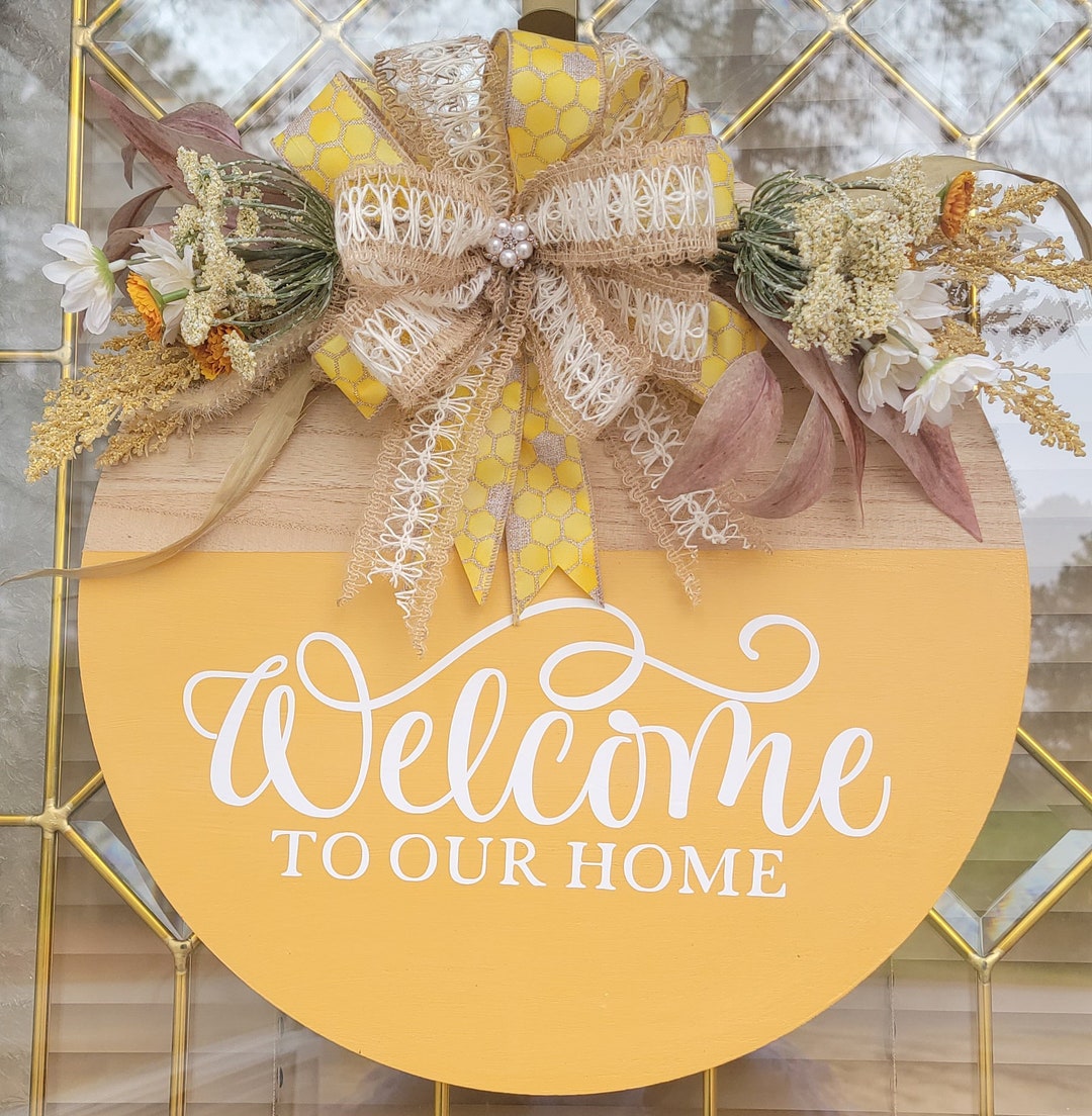 Welcome to Our Home Round Wood Door Sign-honey - Etsy