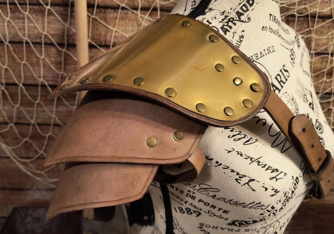 Leather Pauldron With Brass Plate - Etsy