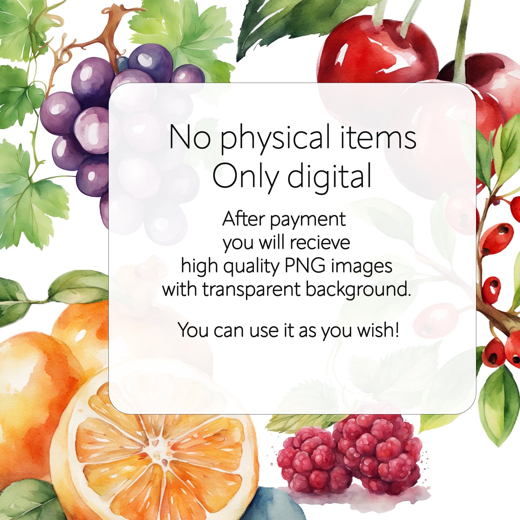 Watercolor Fruits and Berries 46 PNG Clipart Digital Images Transparent ...