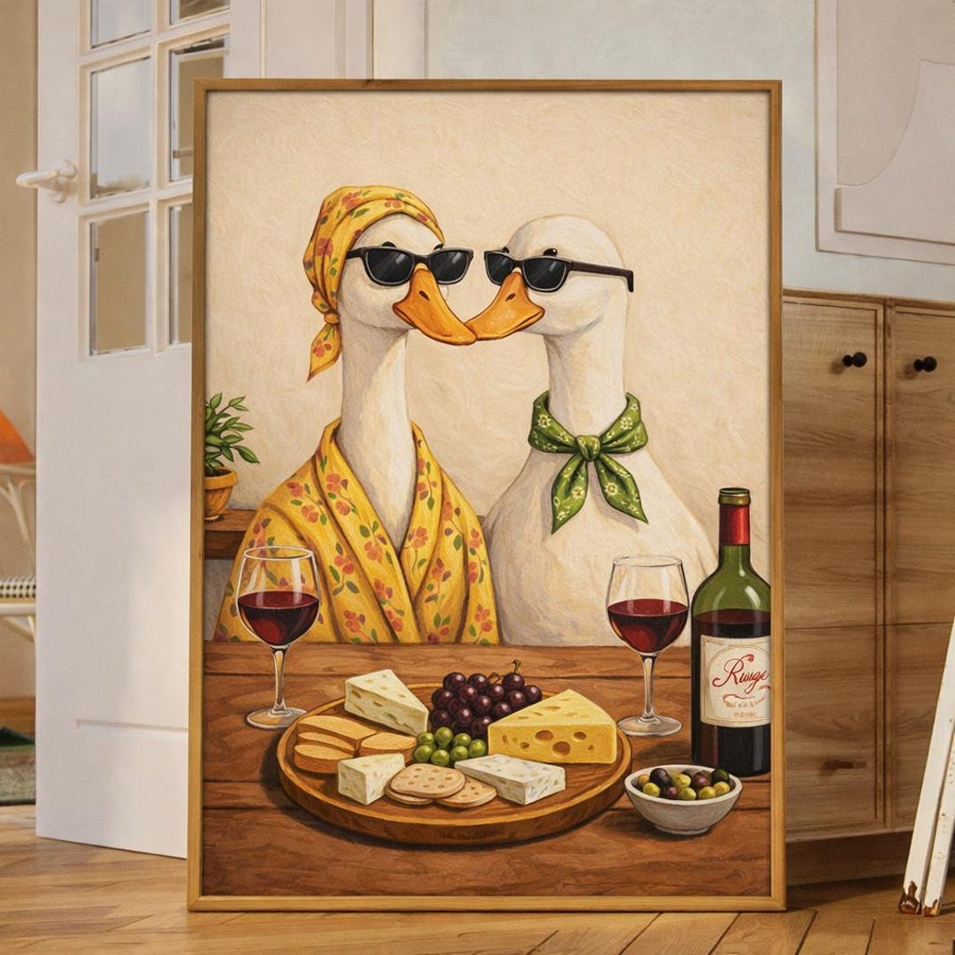 Romantic Goose Couple Printable Poster : Valentine's Day Wall Art ...