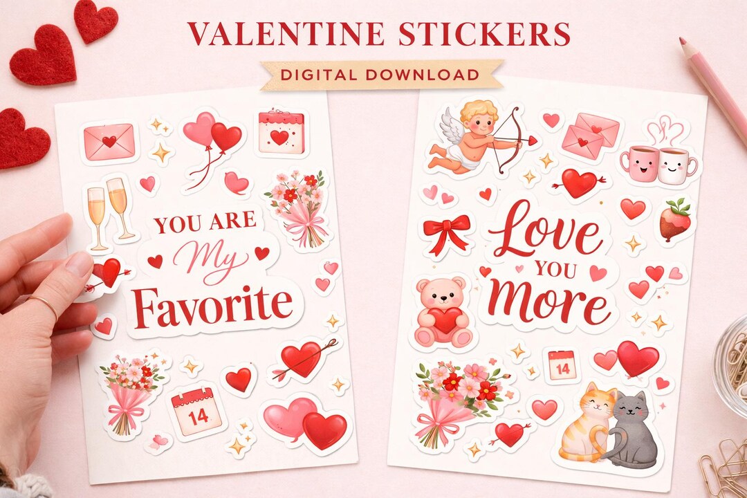 Valentine Love Stickers Printable A4 & US Letter ( Digital Download ...