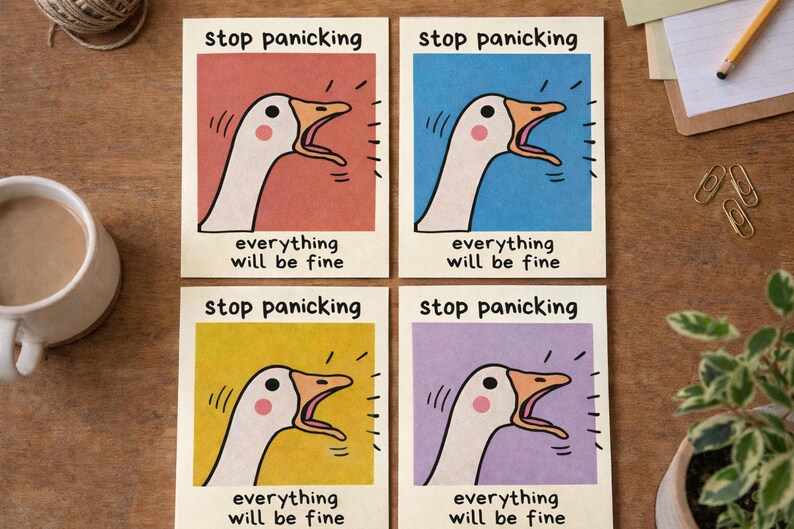 Funny Goose Illustration Postcard Set, Motivational Quote, Friendship ...