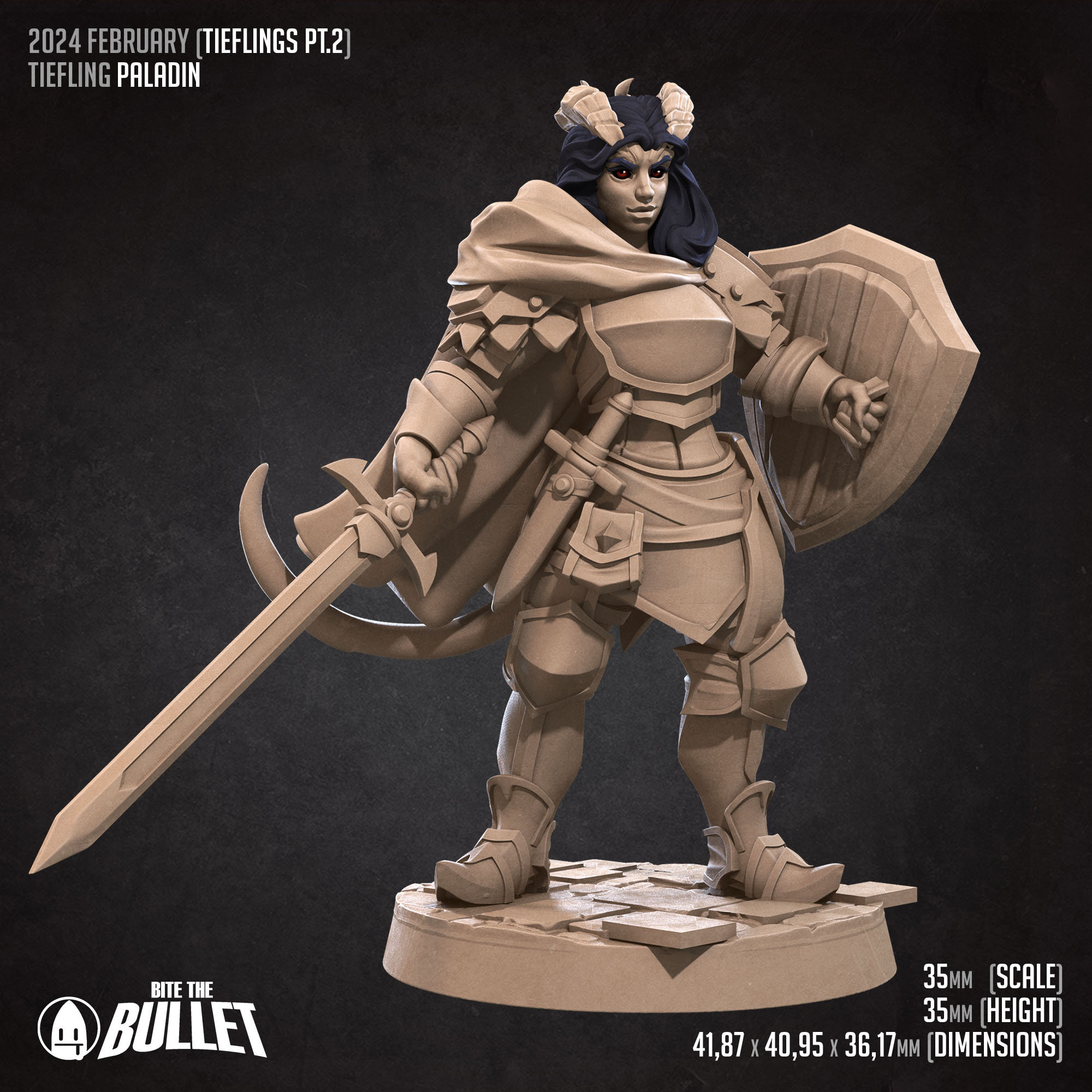 Tiefling Paladin From Bite the Bullet's Tieflings Pt. 2 Set. Total Height Apx. 44mm - Etsy