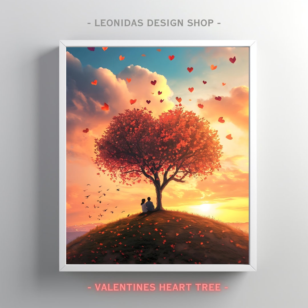 Printable Romantic Heart Tree Print. Valentine's Couple Poster. Wall ...