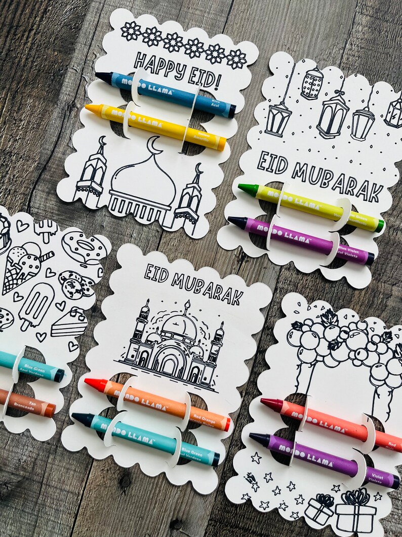Eid Coloring Cards With Crayons: Islamic Kids Activity, Party Favor - Etsy