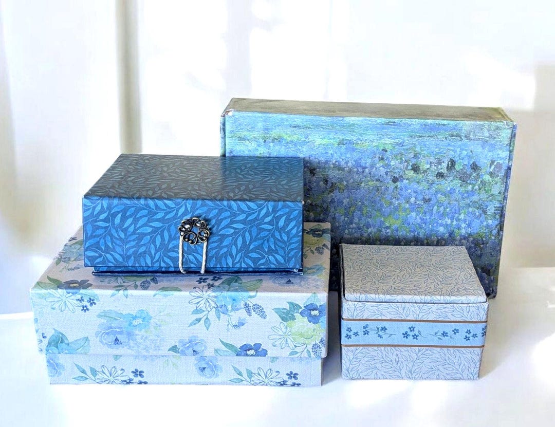Pretty Spring, Blue, Floral, Storage Boxes, Handmade, Upcycled Small ...