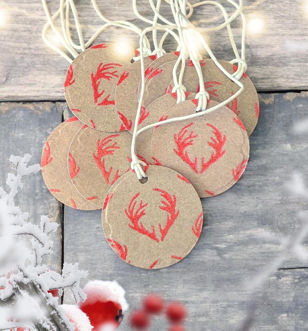 10 Red Glitter Stag 2 Inch Tags for Gifts and Favors With a Rustic ...