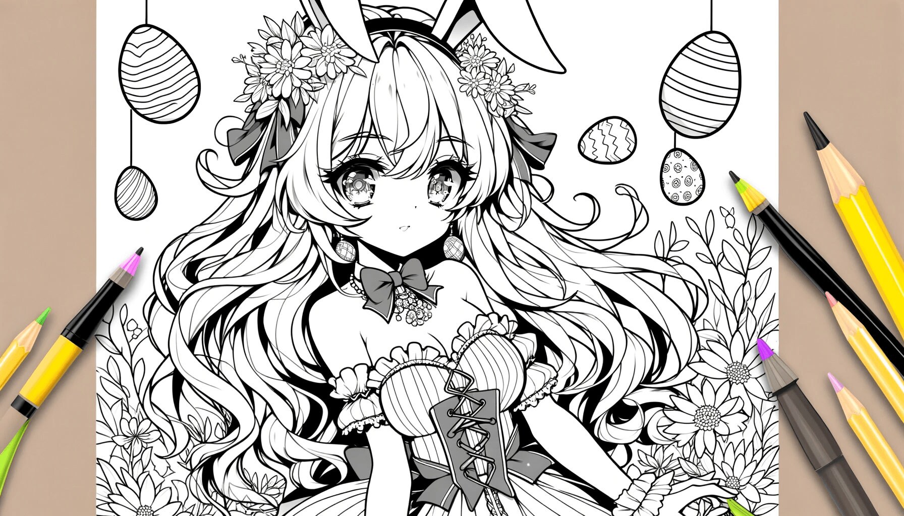 Easter Anime Girl Coloring Book 23 Adult Anime Coloring Pages fun Gifts ...