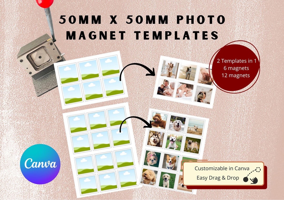 50mmx50mm Photo Magnet Template | 2x2 Photo Magnet Template | Fridge Magnet Template | Magnet ...