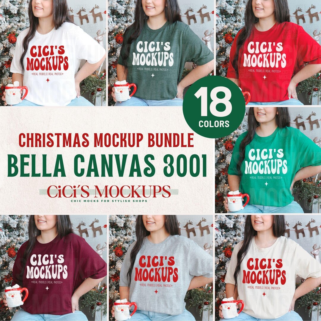 Bella Canvas 3001 Christmas Mockup Bundle, BC3001 Mockups, Holiday ...