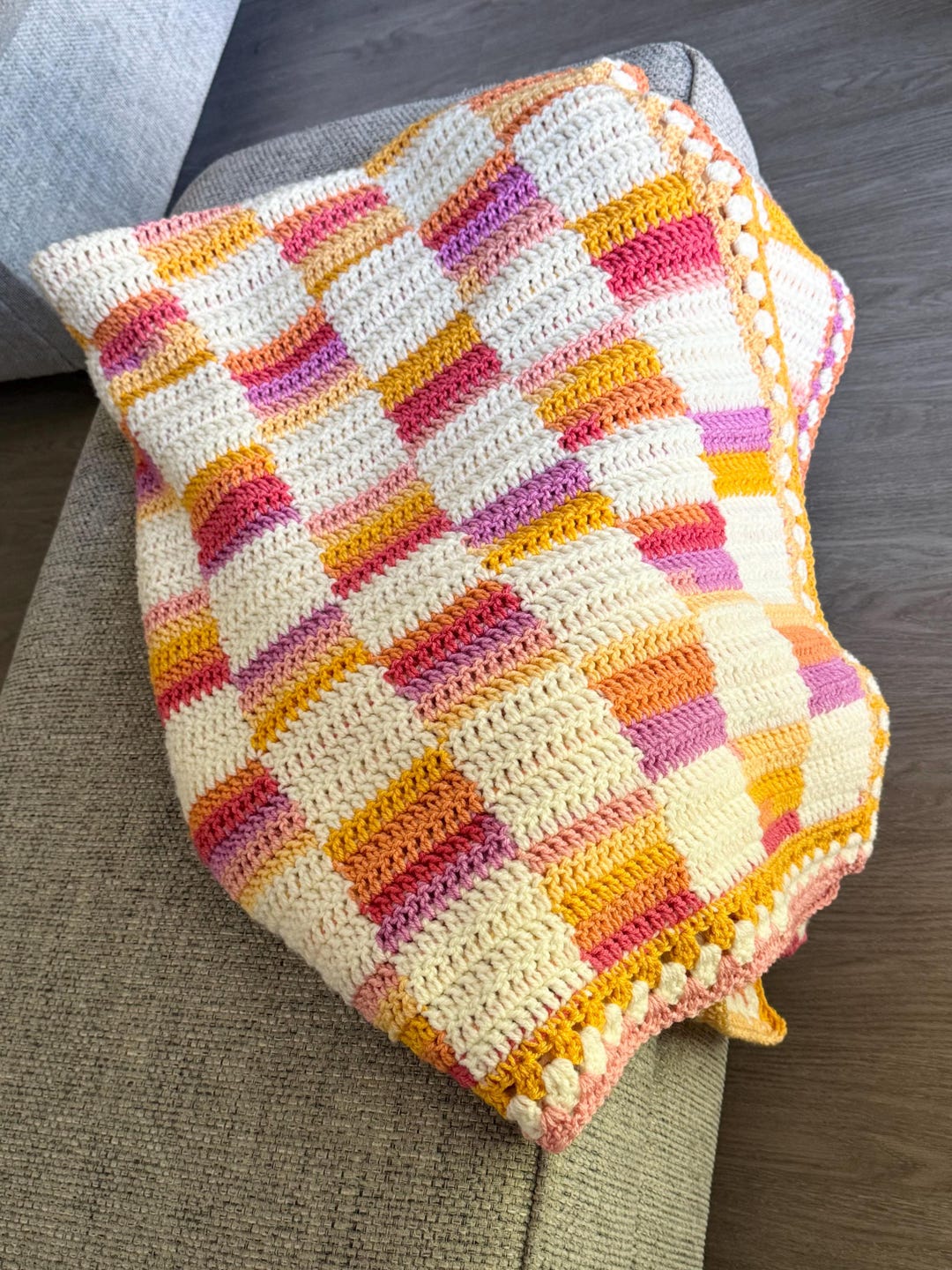 Checkered Crochet Blanket - Etsy