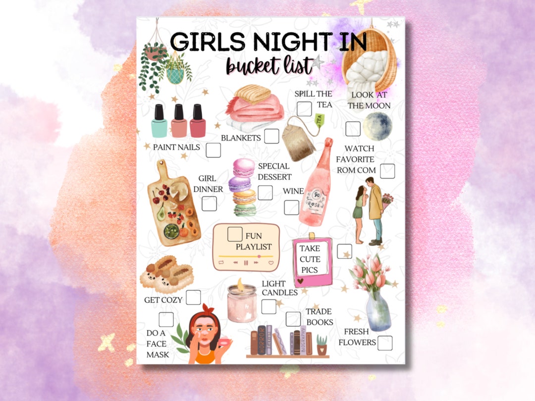 Girls Night in Bucket List: Illustrated To-do Checklist (PDF Download ...