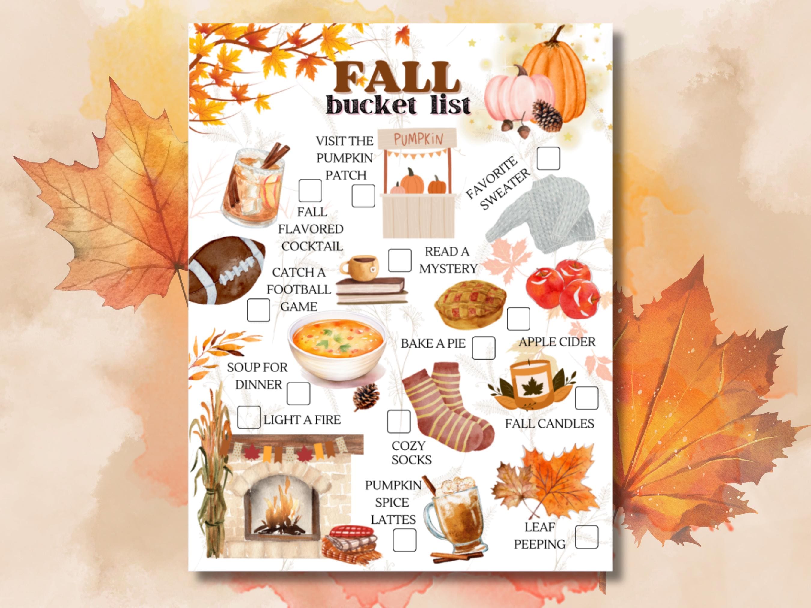 Fall Illustrated Bucket List Photo Guide Autumn Season Celebration - Etsy