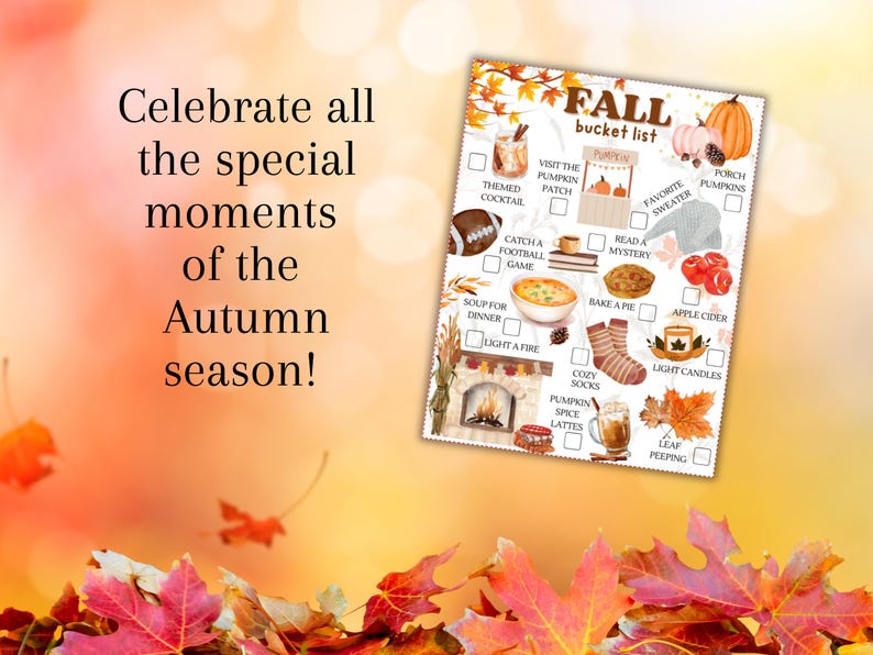 Fall Bucket List Printable / Illustrated Checklist for Celebrating the ...