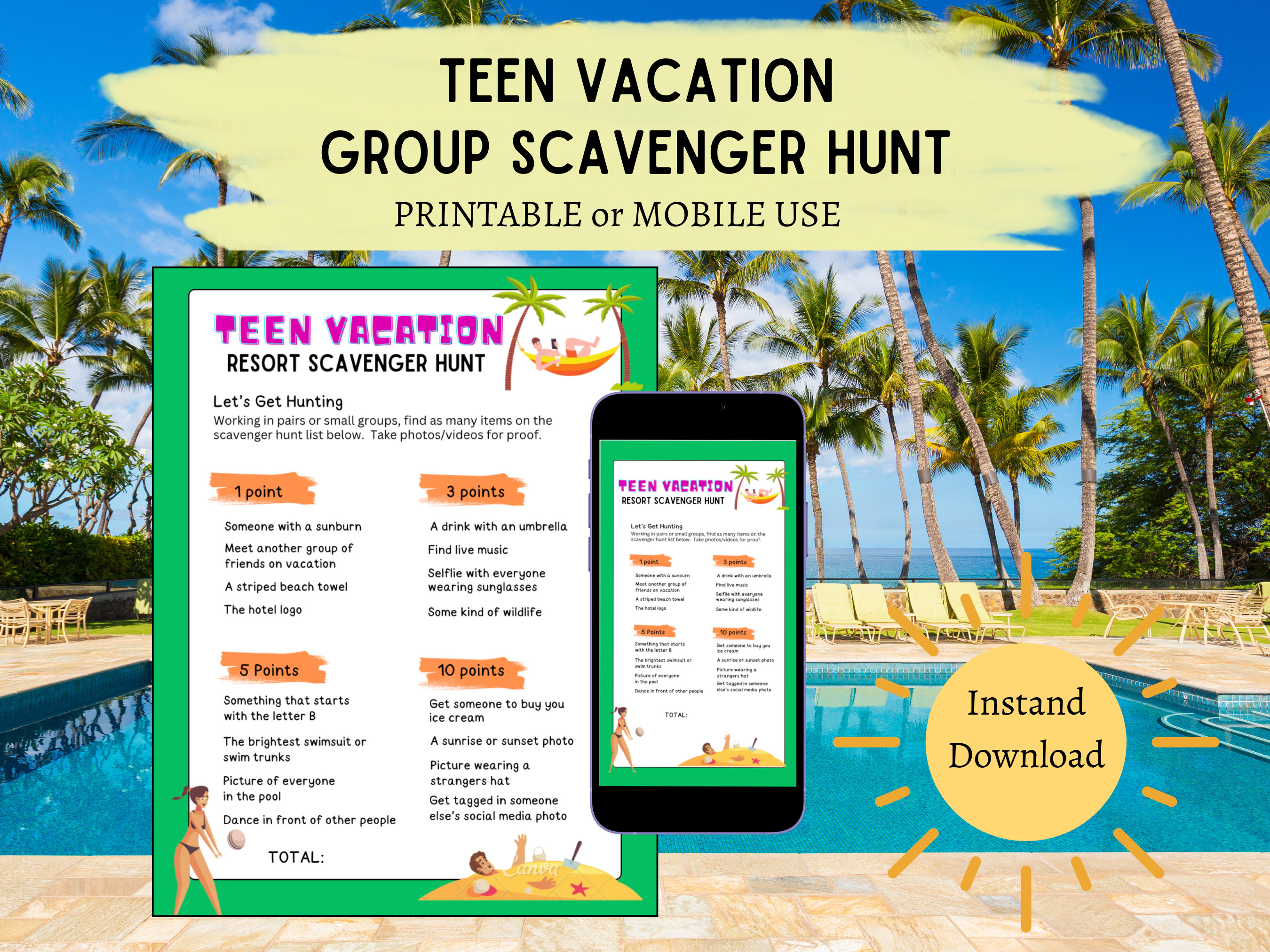Teen Vacation Scavenger Hunt / Fun Group Activity - Etsy