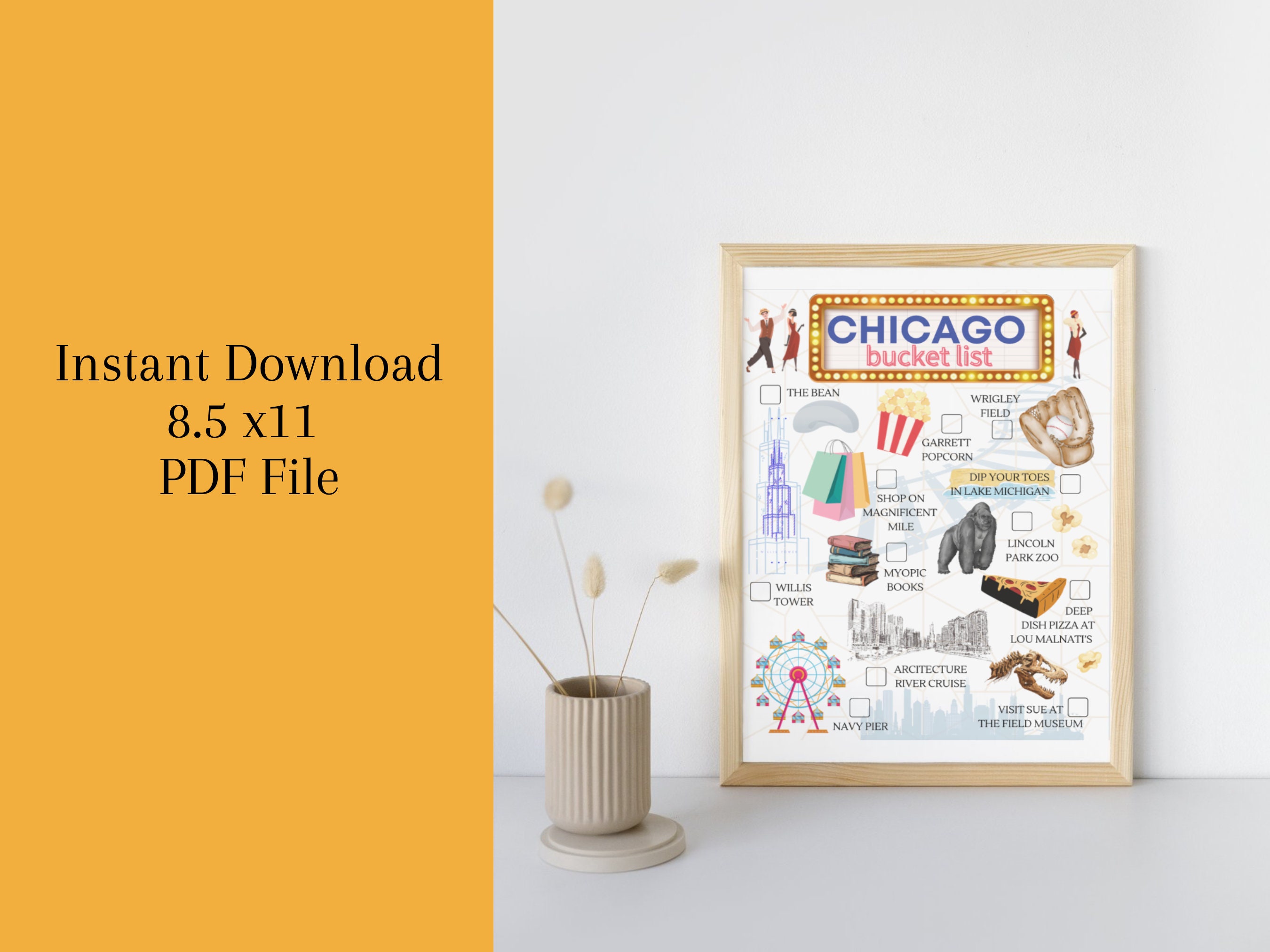 Chicago Bucket List / Illustrated Travel Guide/ Windy City To-do's - Etsy