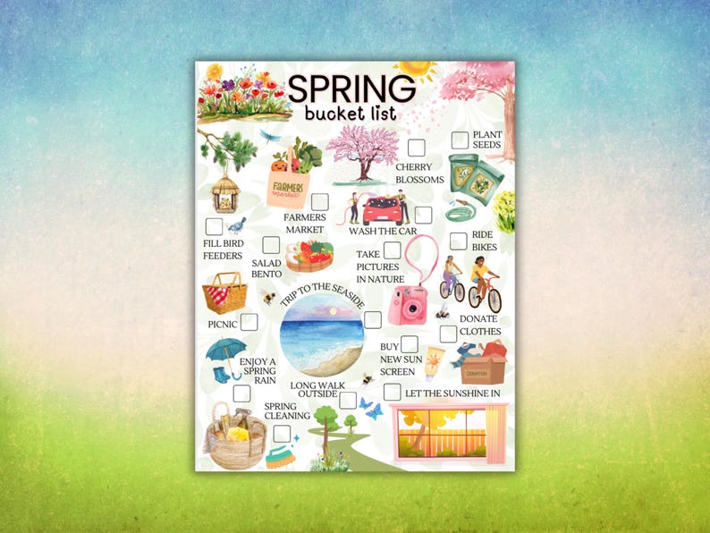 Spring Bucket List Seasonal Printable Activity Checklist - Etsy