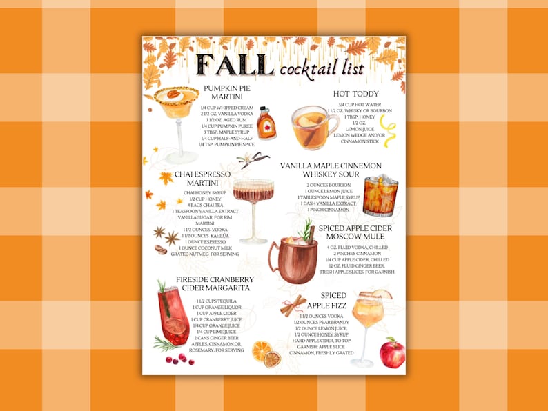 Fall Themed Cocktail List: Illustrated Autumn Drink Menu - Full Recipes ...