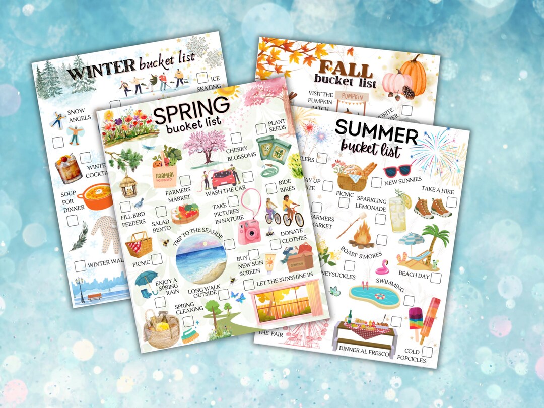 4 Seasons Bucket Lists Bundle Winter Spring Summer and Fall Bucket ...