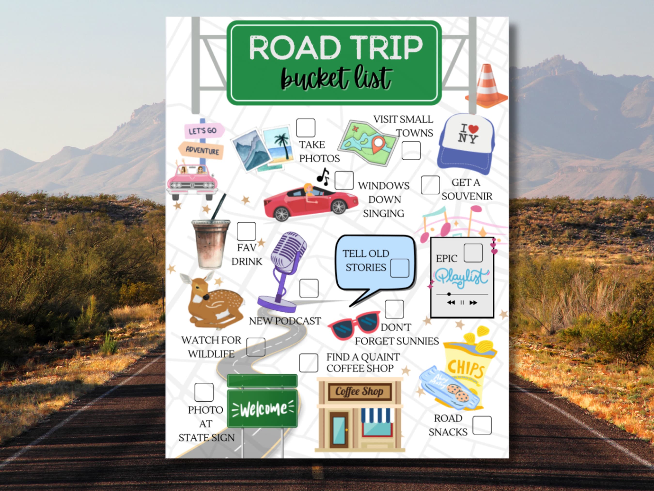 Road Trip Bucket List / Illustrated Adventure Guide/ Bespoke Gift - Etsy