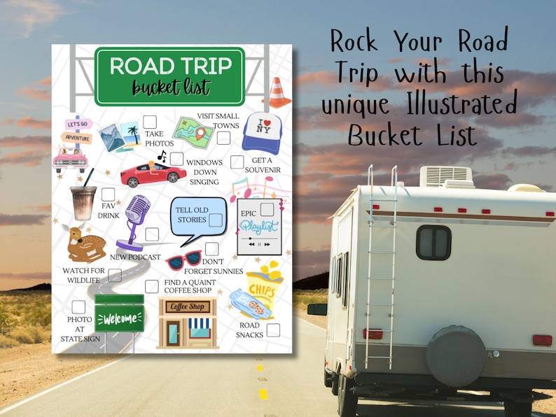 Road Trip Bucket List / Illustrated Adventure Guide/ Bespoke Gift - Etsy