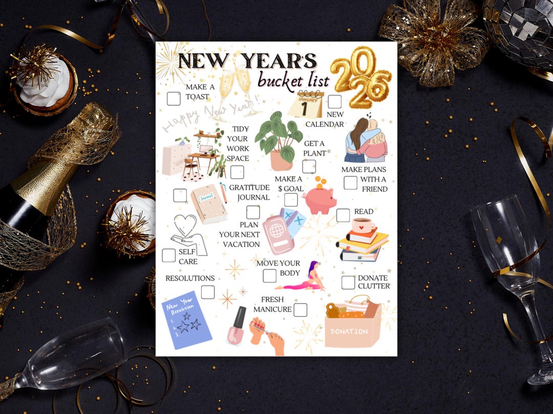 2026 New Years Bucket List / Illustrated New Year Checklist / Printable ...