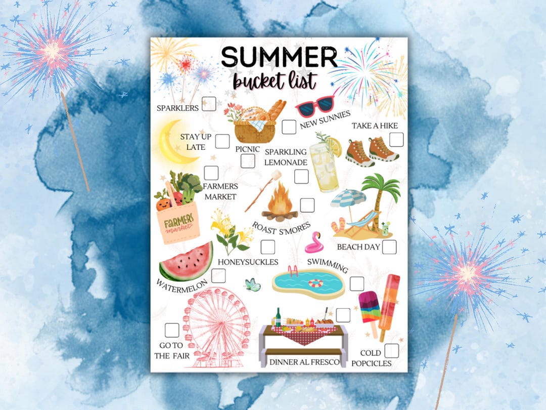 Summer Bucket List Illustrated Activity Checklist for Summertime Fun - Etsy