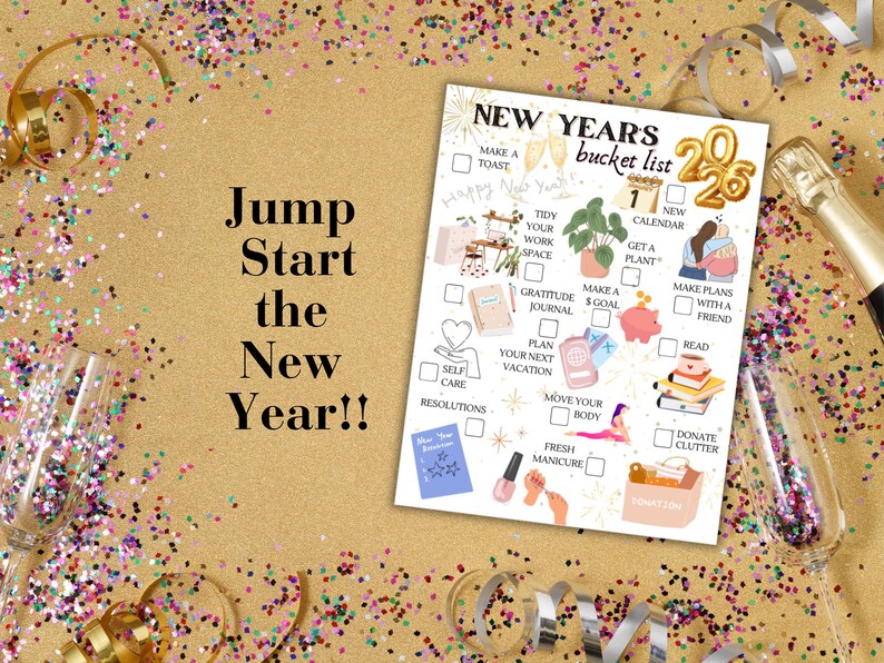 2026 New Years Bucket List / Illustrated New Year Checklist / Printable ...