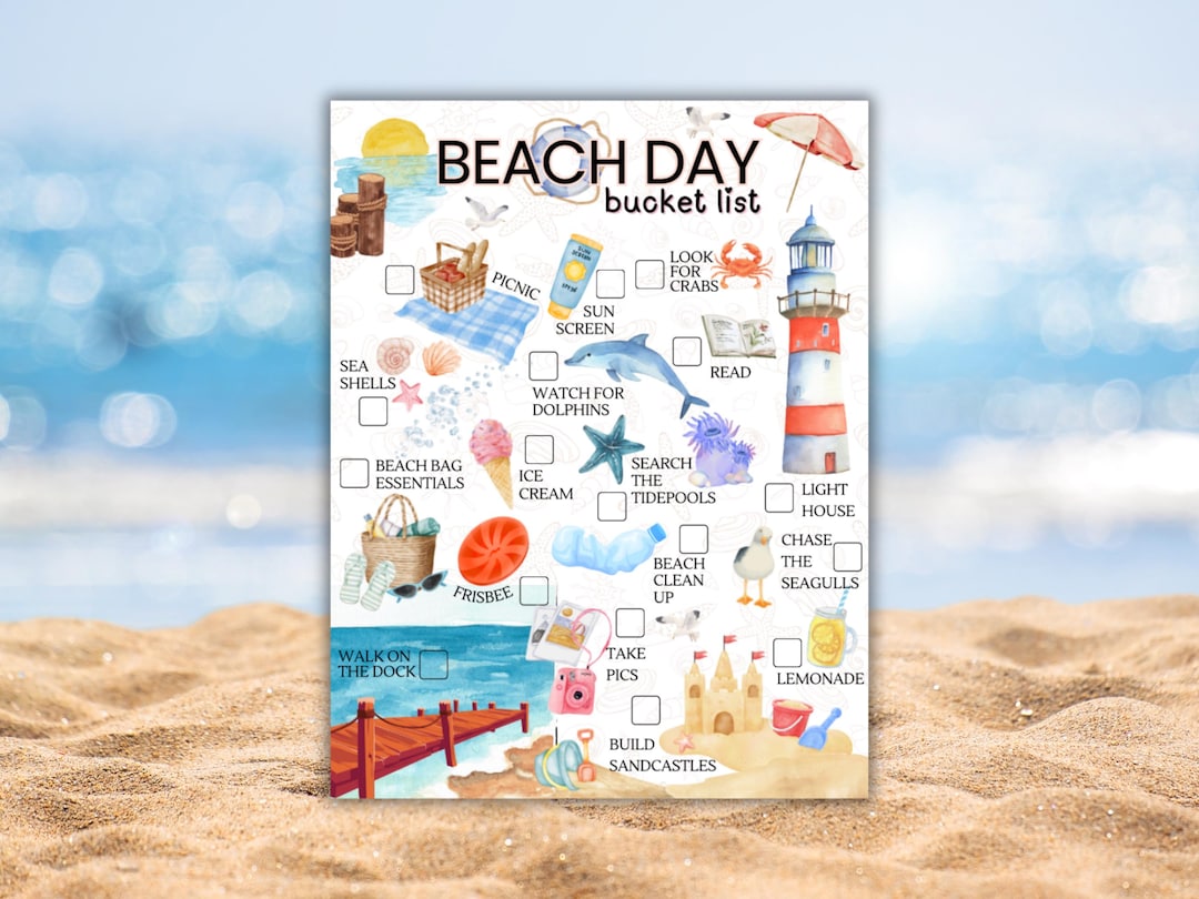 Beach Day Bucket List: Illustrated Checklist (PDF Files) - Etsy