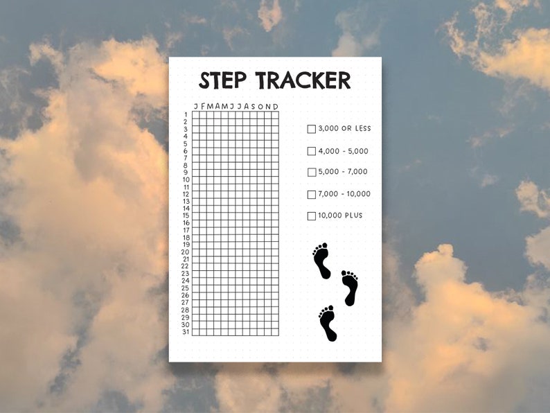 Step Tracker PRINTABLE Tracker A5 Journal Page Fitness Tracker Footstep ...