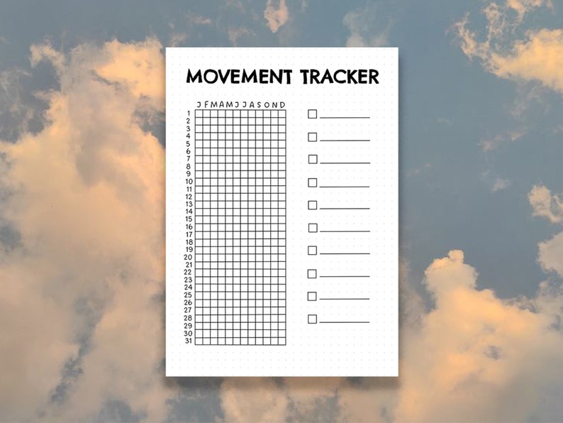 Movement Tracker PRINTABLE Tracker A5 Journal Page Activity Log Workout ...