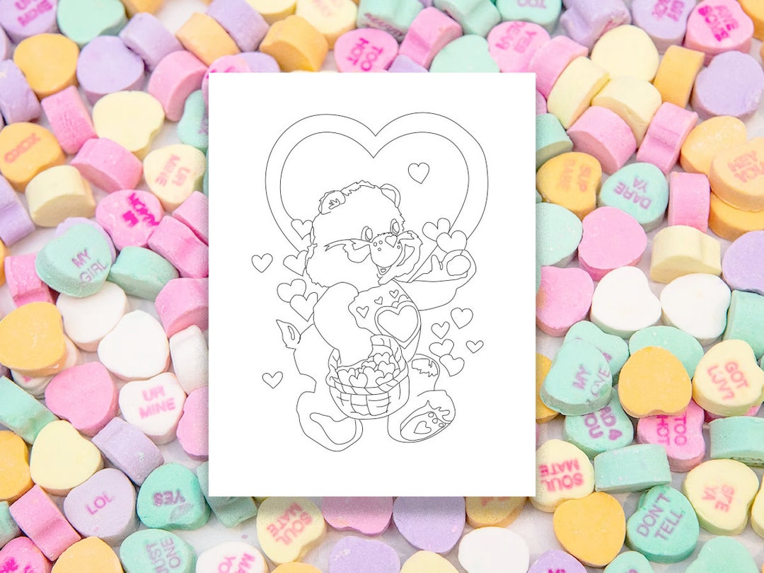 Valentine's Day Coloring Page - PRINTABLE - Valentine's Bear - Hearts ...