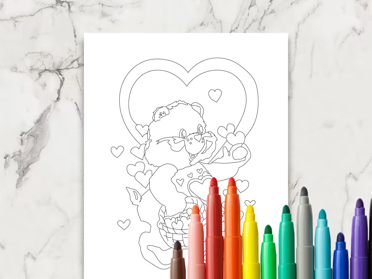 Valentine's Day Coloring Page - PRINTABLE - Valentine's Bear - Hearts ...