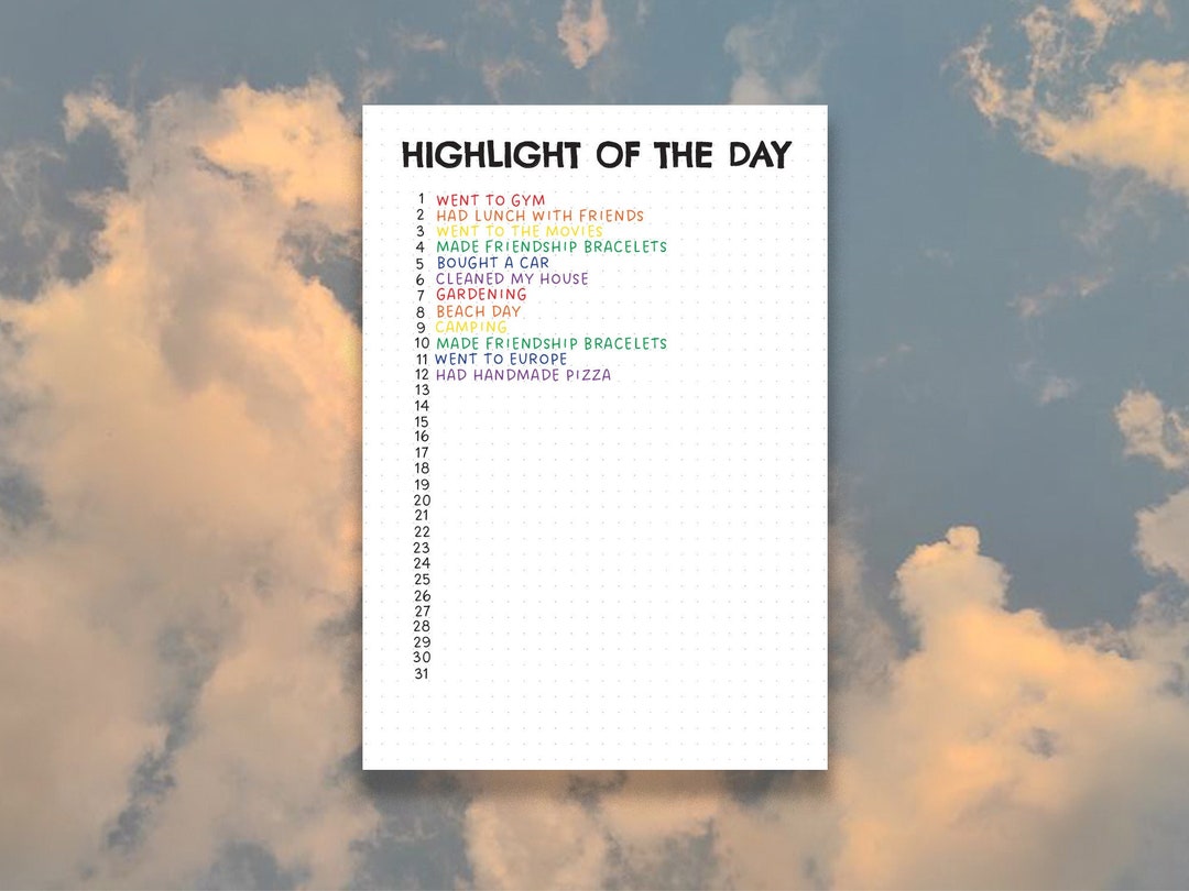 Highlights of the Day PRINTABLE A5 Journal Page Mood Log Happiness Log ...
