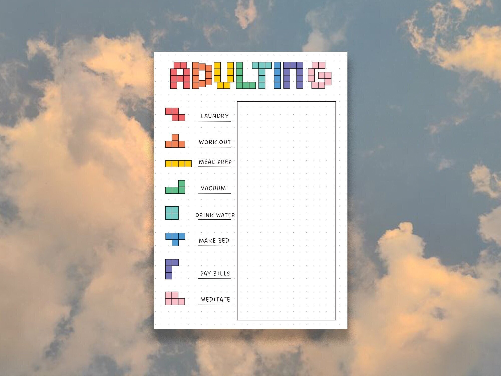 Adult Tetris Task Manager PRINTABLE A5 Journal Page Adulting Mood Log ...