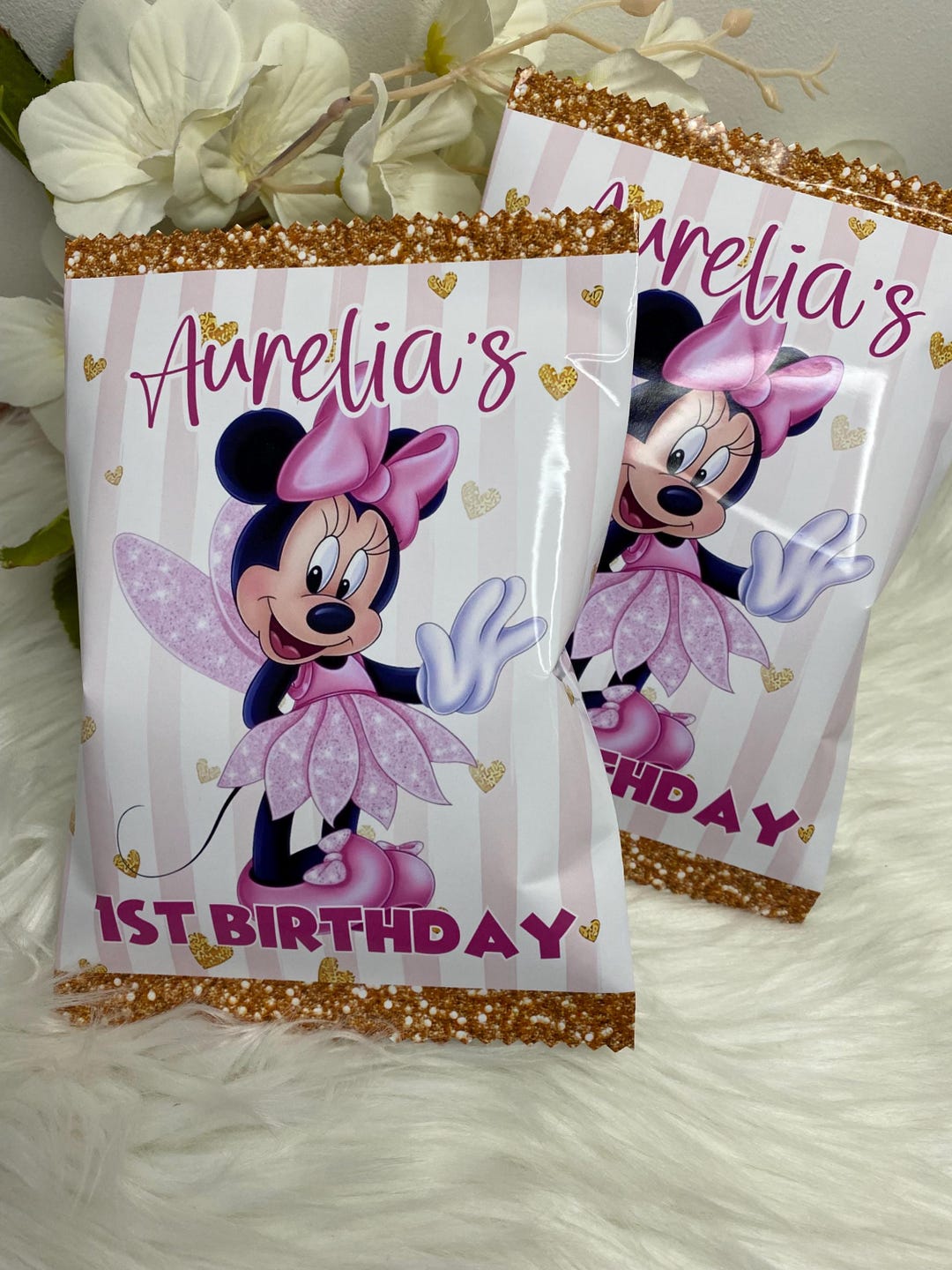 Personalised Chip Bags | 1st Birthday Party Favors | Pink Fairy Mouse ...