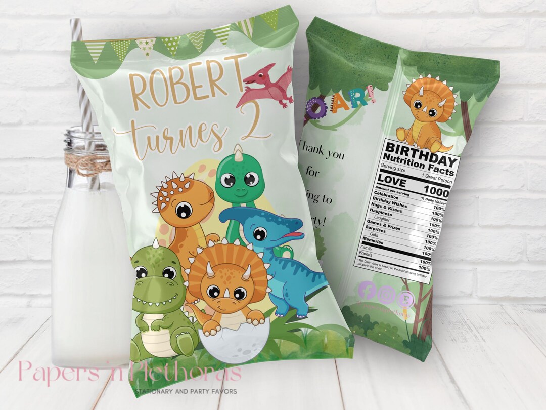 Personalised Chip Bags | Dinosaur Crisp Packets | Jurassic Birthday ...