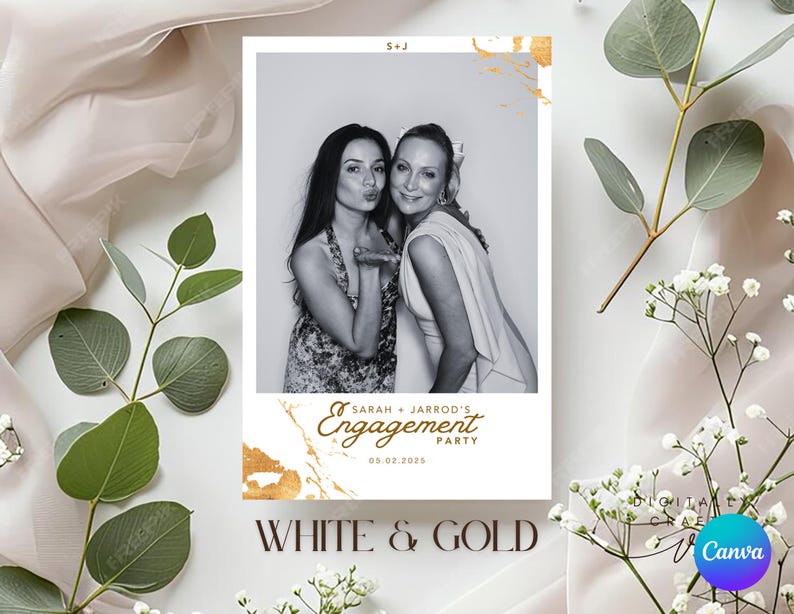 White and Gold Engagement- 2x6 Photo Booth Template | 4x6 Photo Booth ...