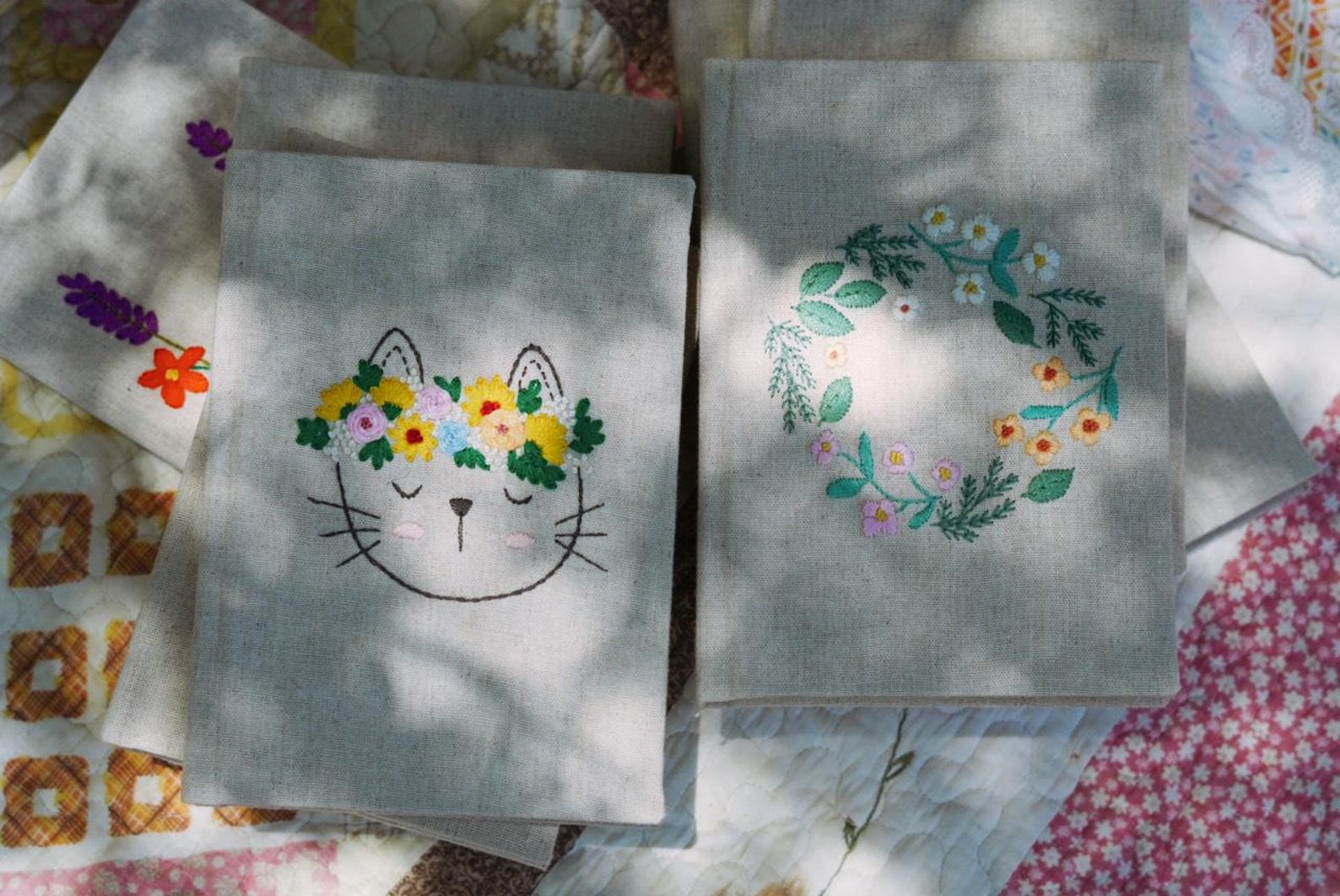 Handmade Cat Notebook With Floral Crown Embroidery Vietnamese Hand ...