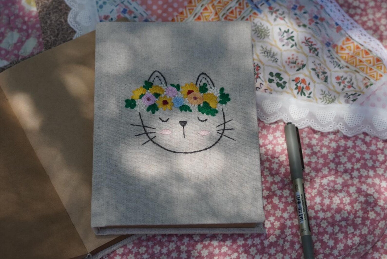 Handmade Cat Notebook With Floral Crown Embroidery Vietnamese Hand ...
