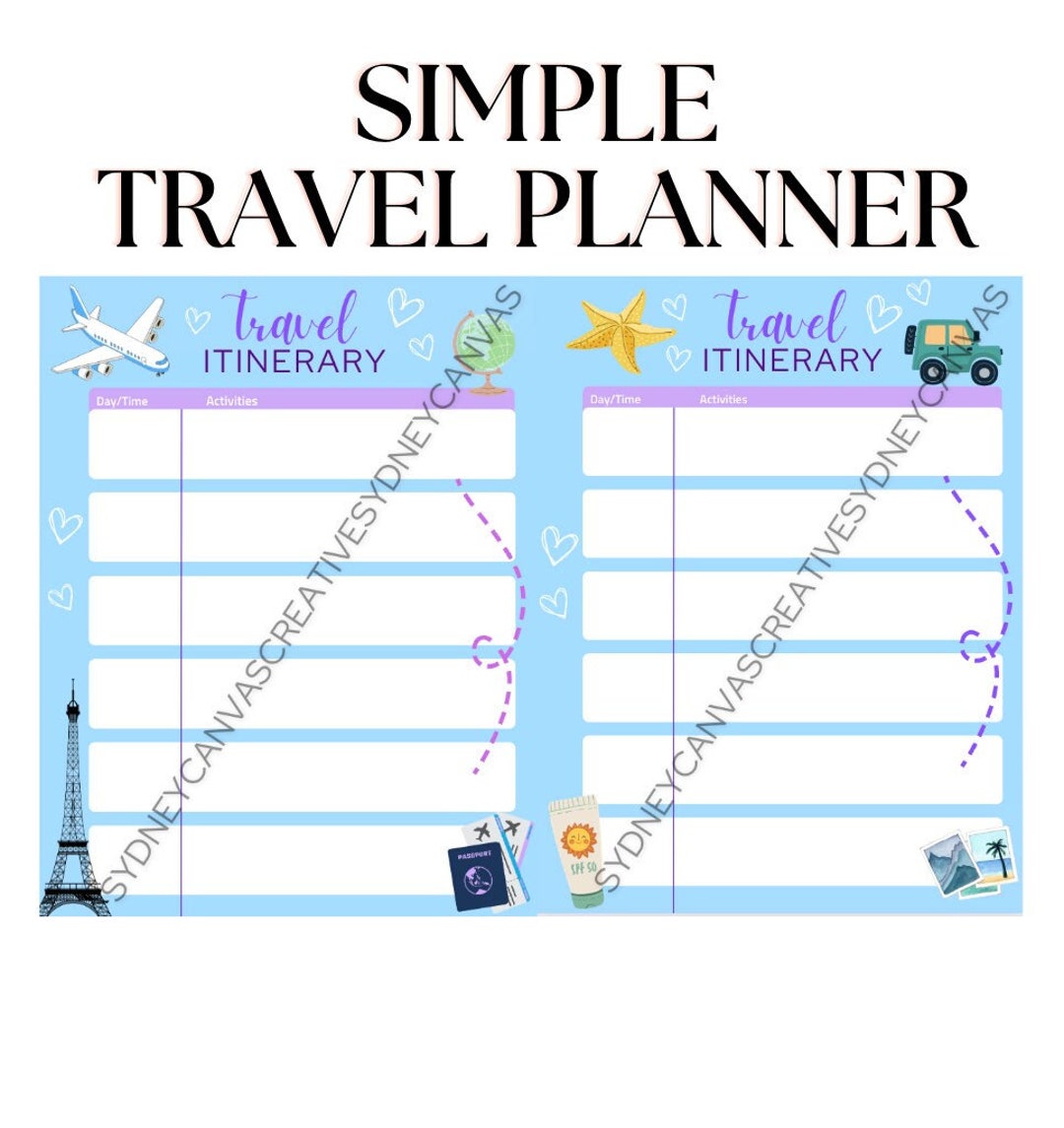 Cute, Simple, Printable Daily Travel Planner Set BLUE 4 Pages Trip ...