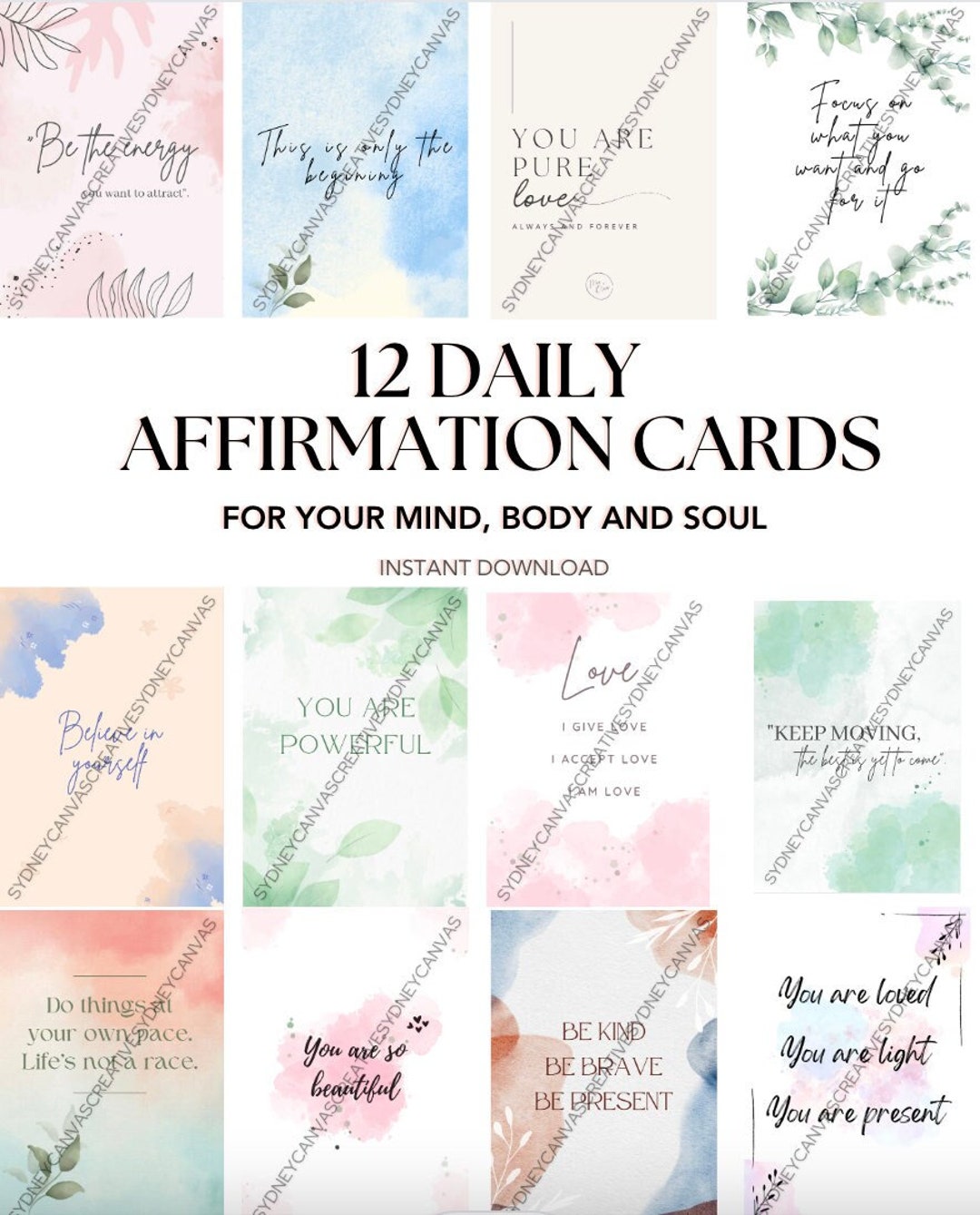 Cute, Printable Pastel Affirmation Cards: 12-pack for Spiritual Healing ...