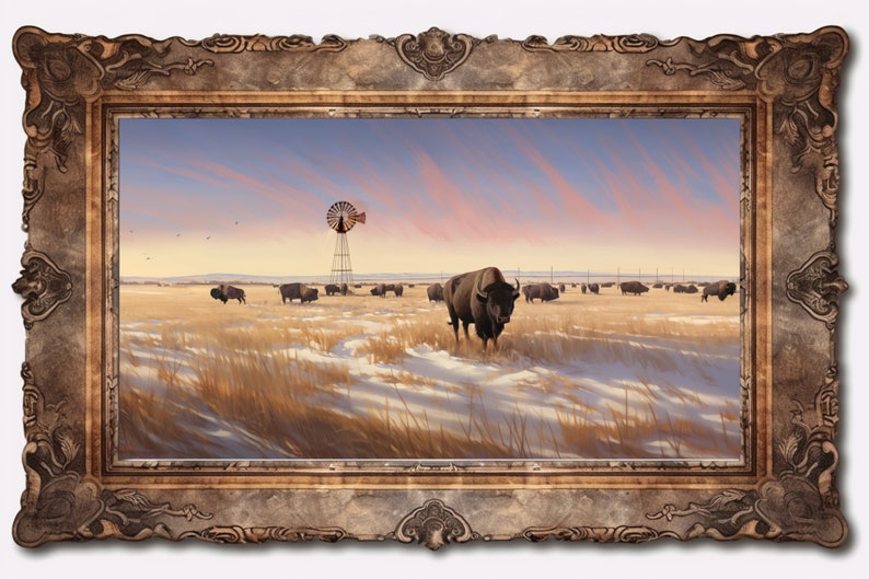 North American Bison | Winter Plains | Tranquil Painting | American ...