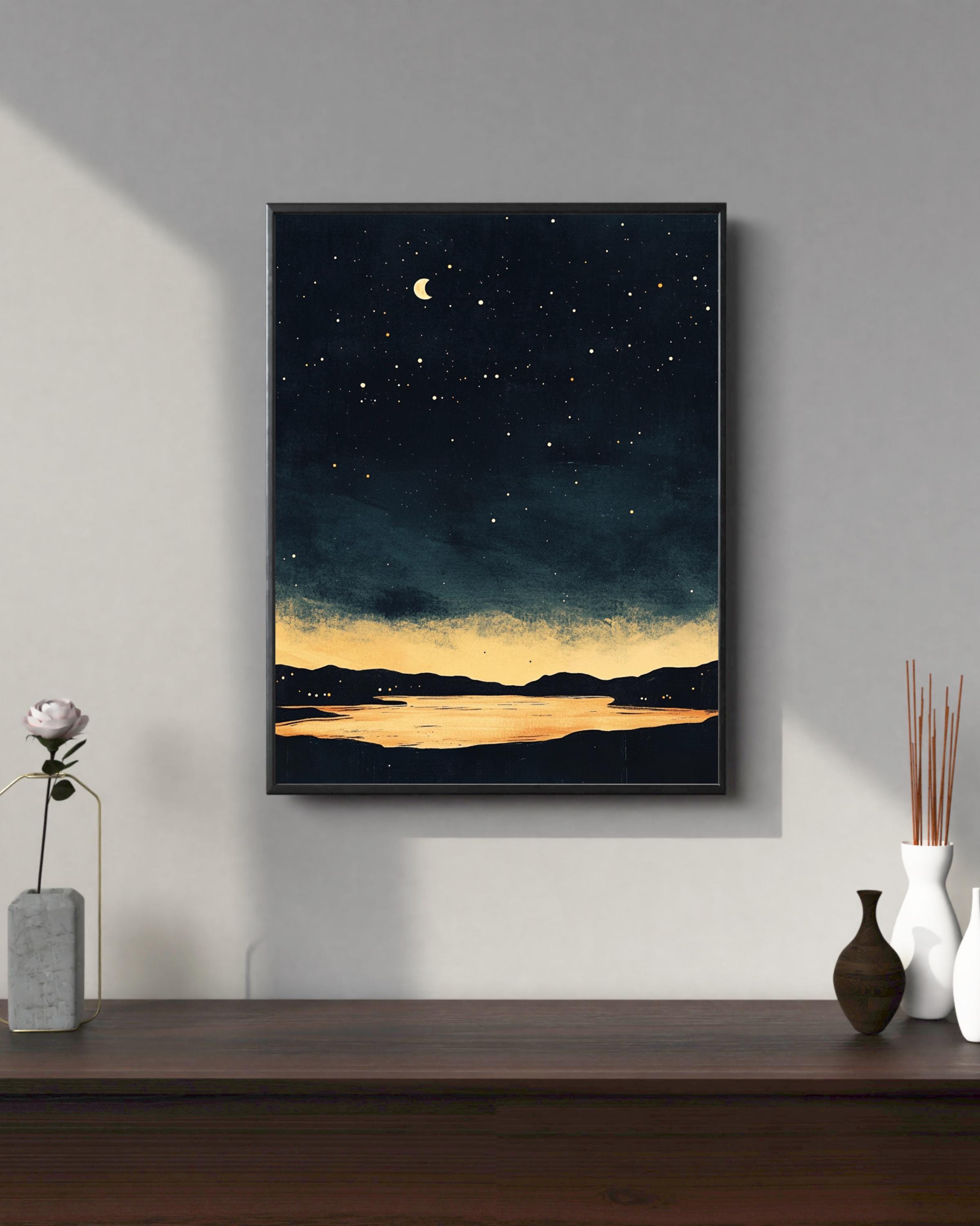 Starry Night Landscape Painting - Etsy