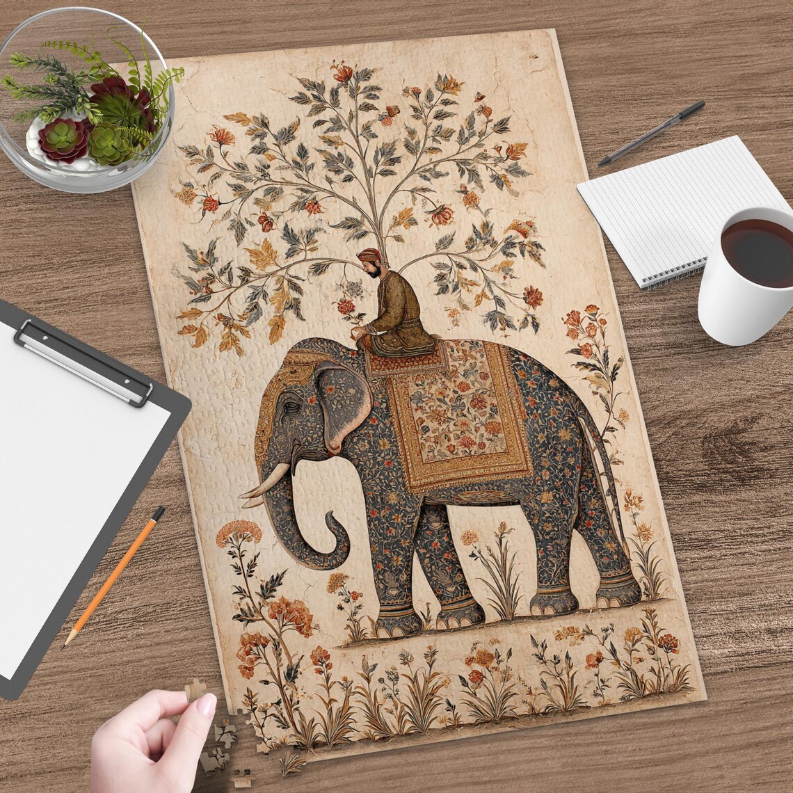 Mughal Elephant Jigsaw Puzzle: Indian Palampore Art, Intricate Design ...